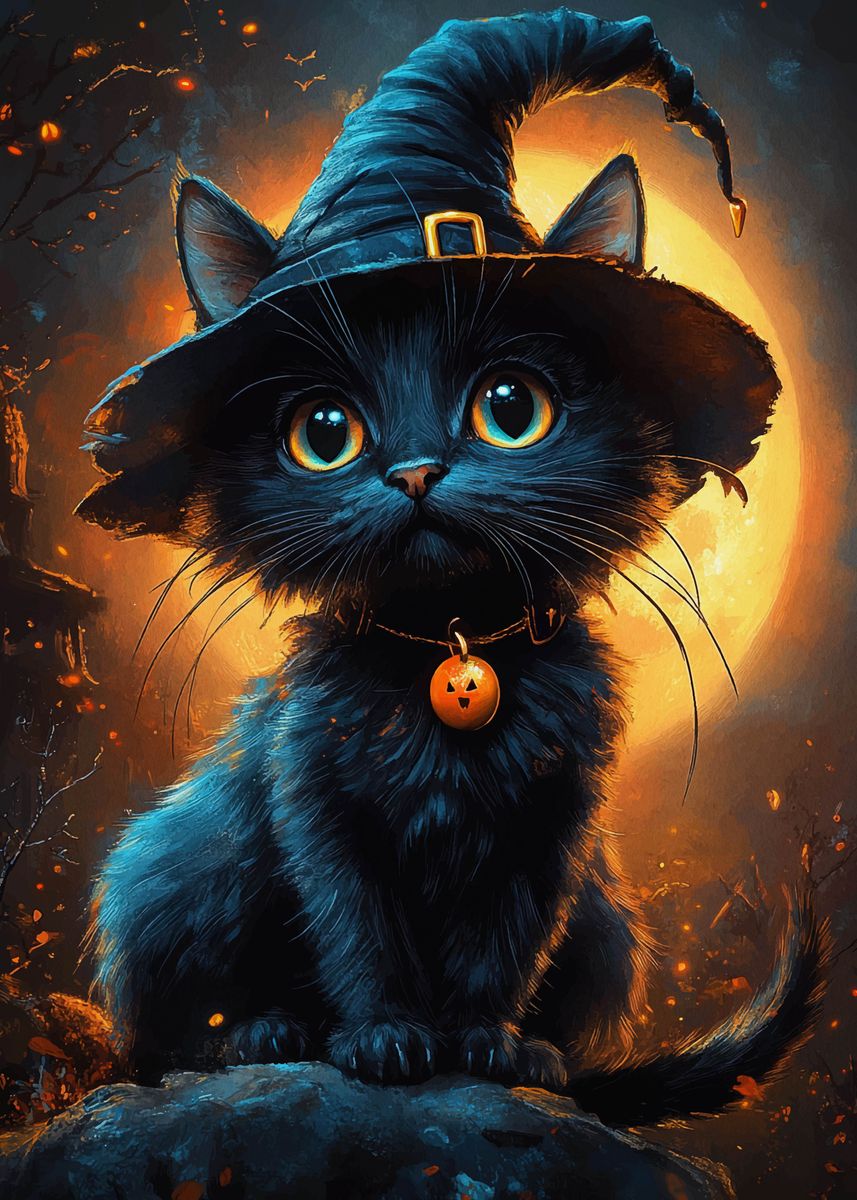 'Halloween Witch Cat' Poster, picture, metal print, paint by Kacper ...