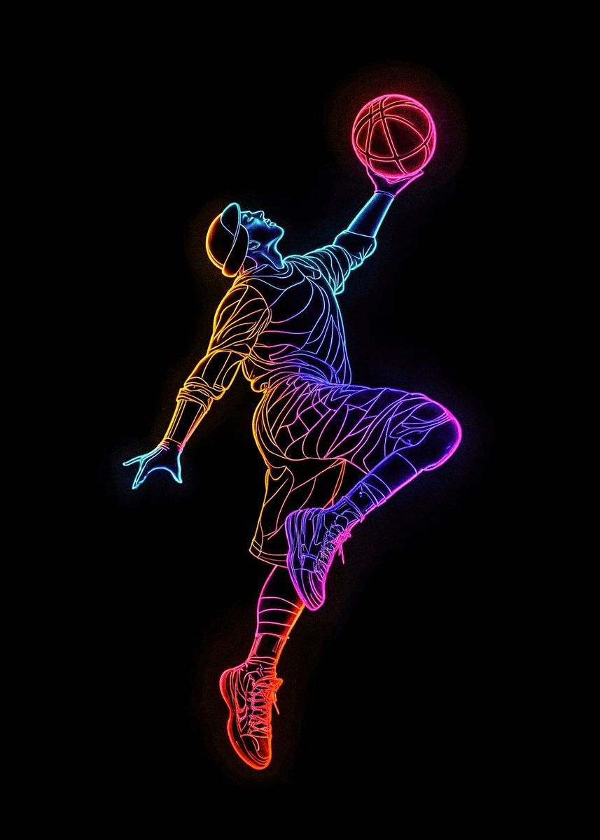 'Neon Basketball Player' Poster, picture, metal print, paint by ...