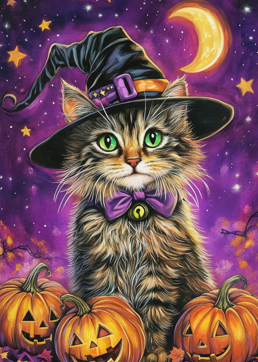 'Halloween Witch Cat' Poster, picture, metal print, paint by Kacper ...
