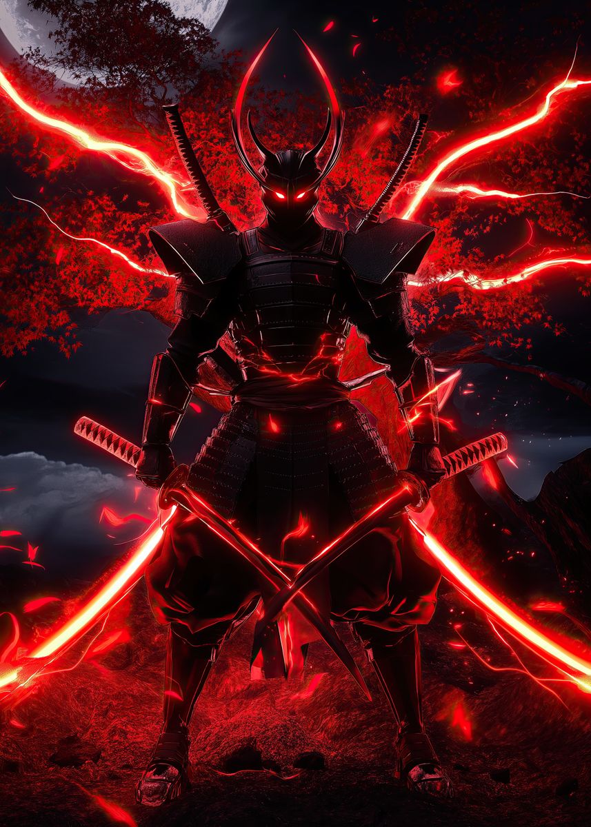 'Red Samurai Warrior' Poster, picture, metal print, paint by Design ...