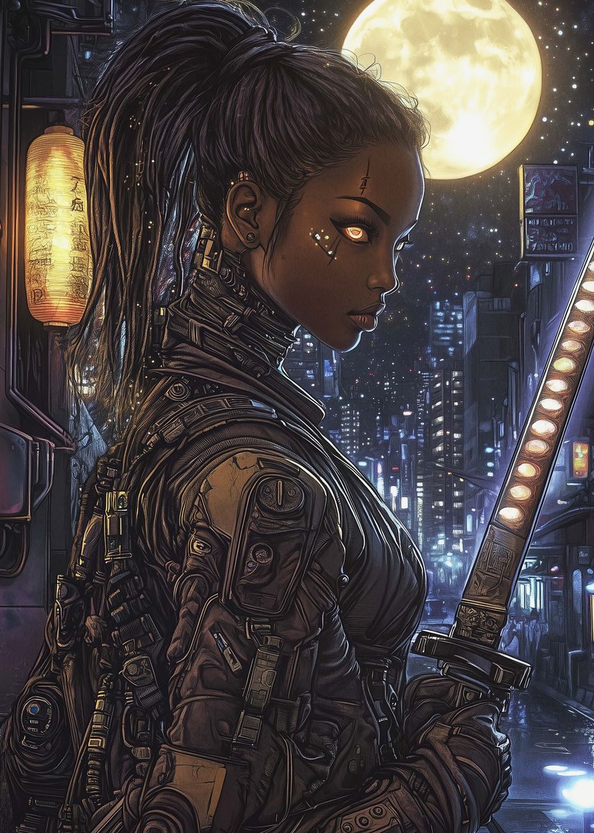 'Cyberpunk Samurai Woman' Poster, picture, metal print, paint by Mischa ...