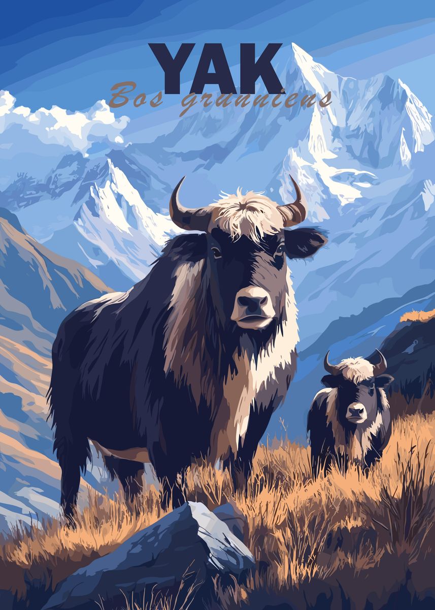 'Yak Mountain Poster' Poster, picture, metal print, paint by Qreative ...