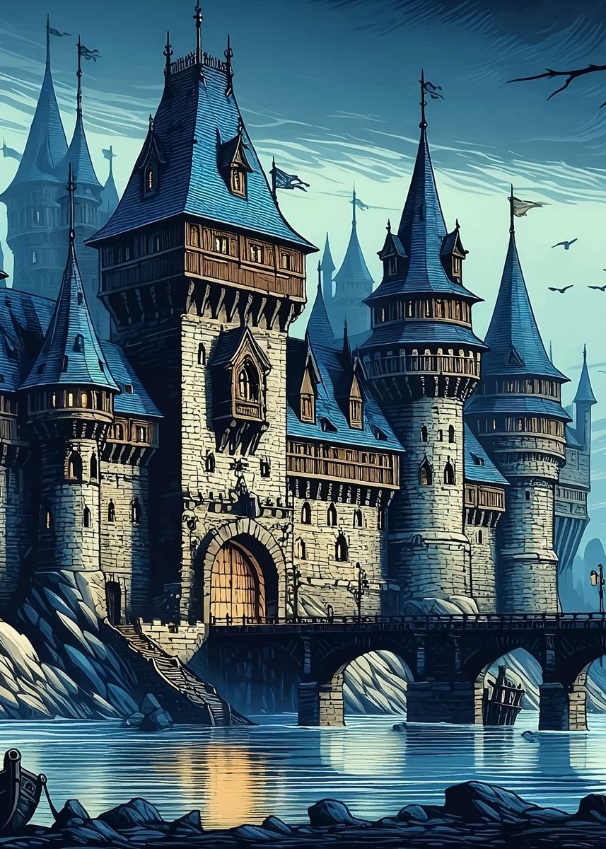 'Stone Castle by the Sea' Poster, picture, metal print, paint by Ben ...