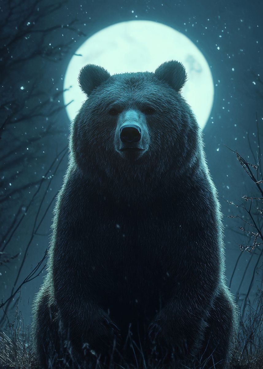 'Bear Under Full Moon' Poster, picture, metal print, paint by Reyer Art ...