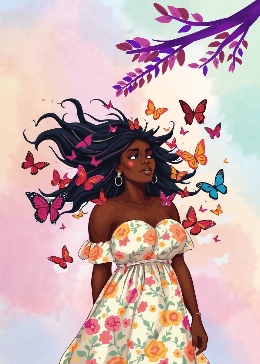 'Woman with Butterflies' Poster, picture, metal print, paint by ...