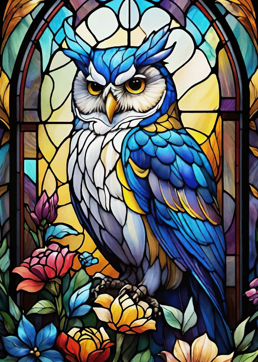 'Stained Glass Owl' Poster, picture, metal print, paint by Stained ...