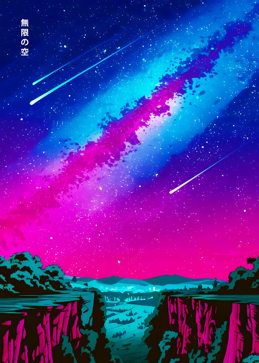 'Night Sky with Shooting Stars' Poster, picture, metal print, paint by ...