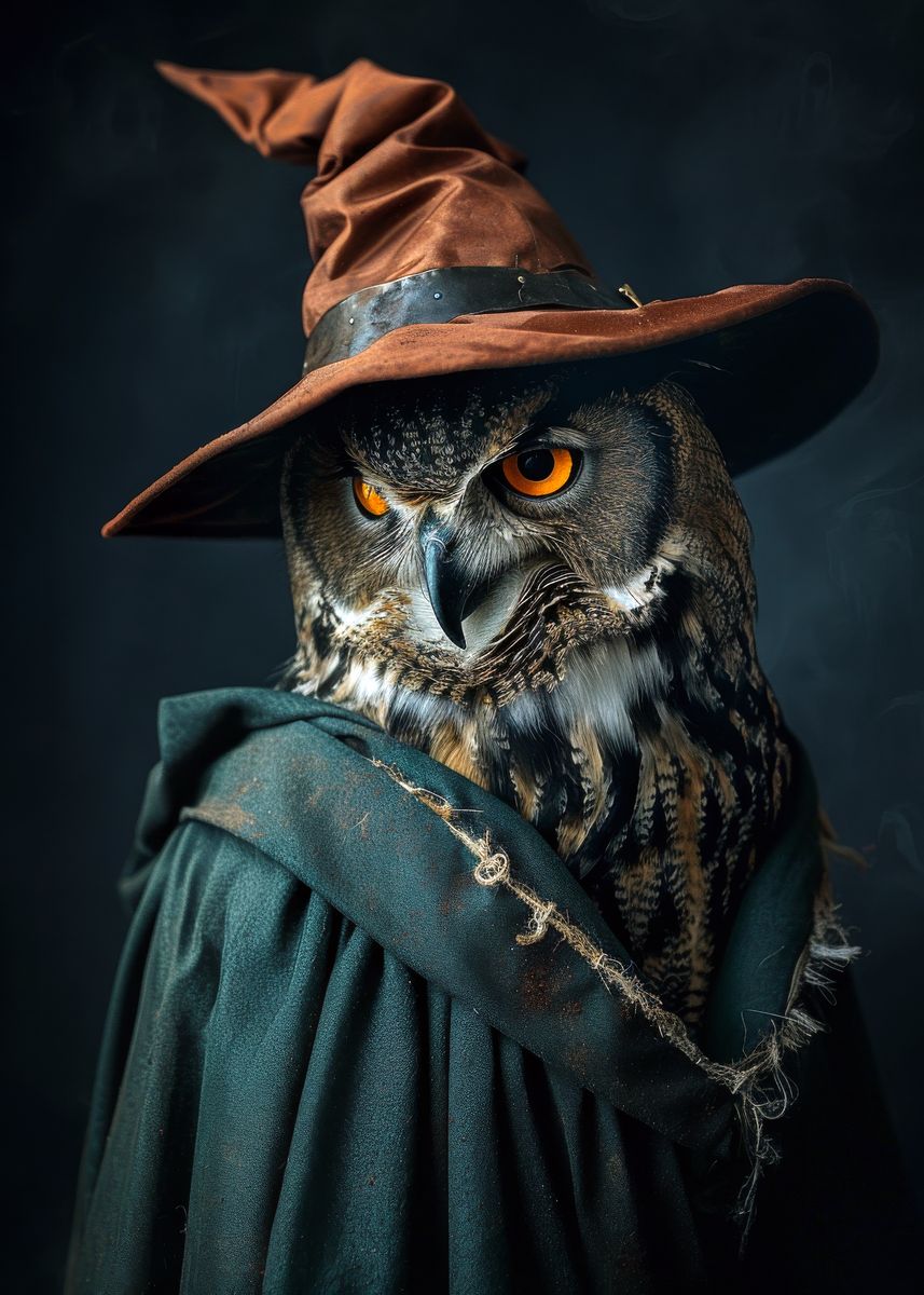 'Owl in Wizard Robes and Hat' Poster, picture, metal print, paint by ...