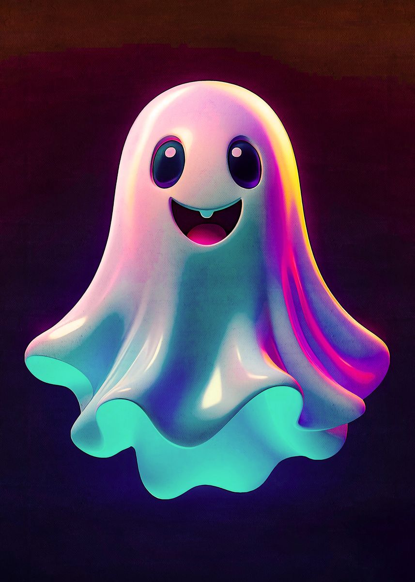 'Smiling Ghost Illustration emoji' Poster, picture, metal print, paint ...