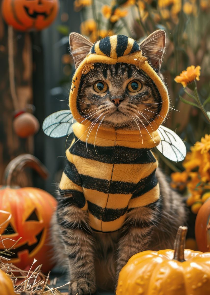 'Cat in Bee Costume' Poster, picture, metal print, paint by AissaStore ...