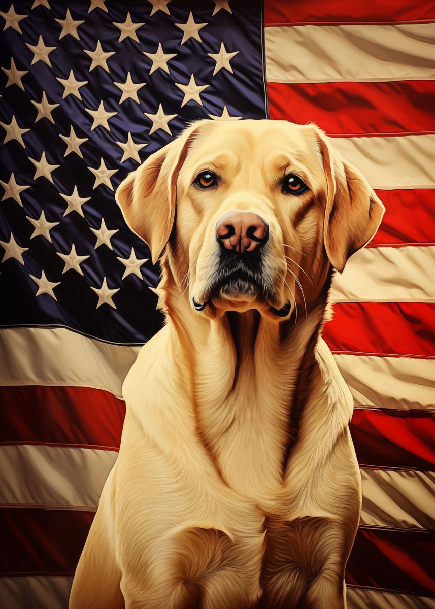 'American Flag Labrador' Poster, picture, metal print, paint by PetsArt ...