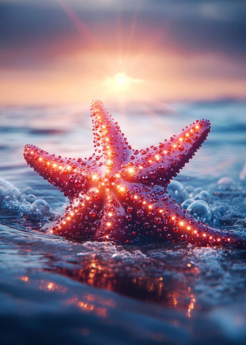 'Glowing Starfish Sunset' Poster, picture, metal print, paint by le ...