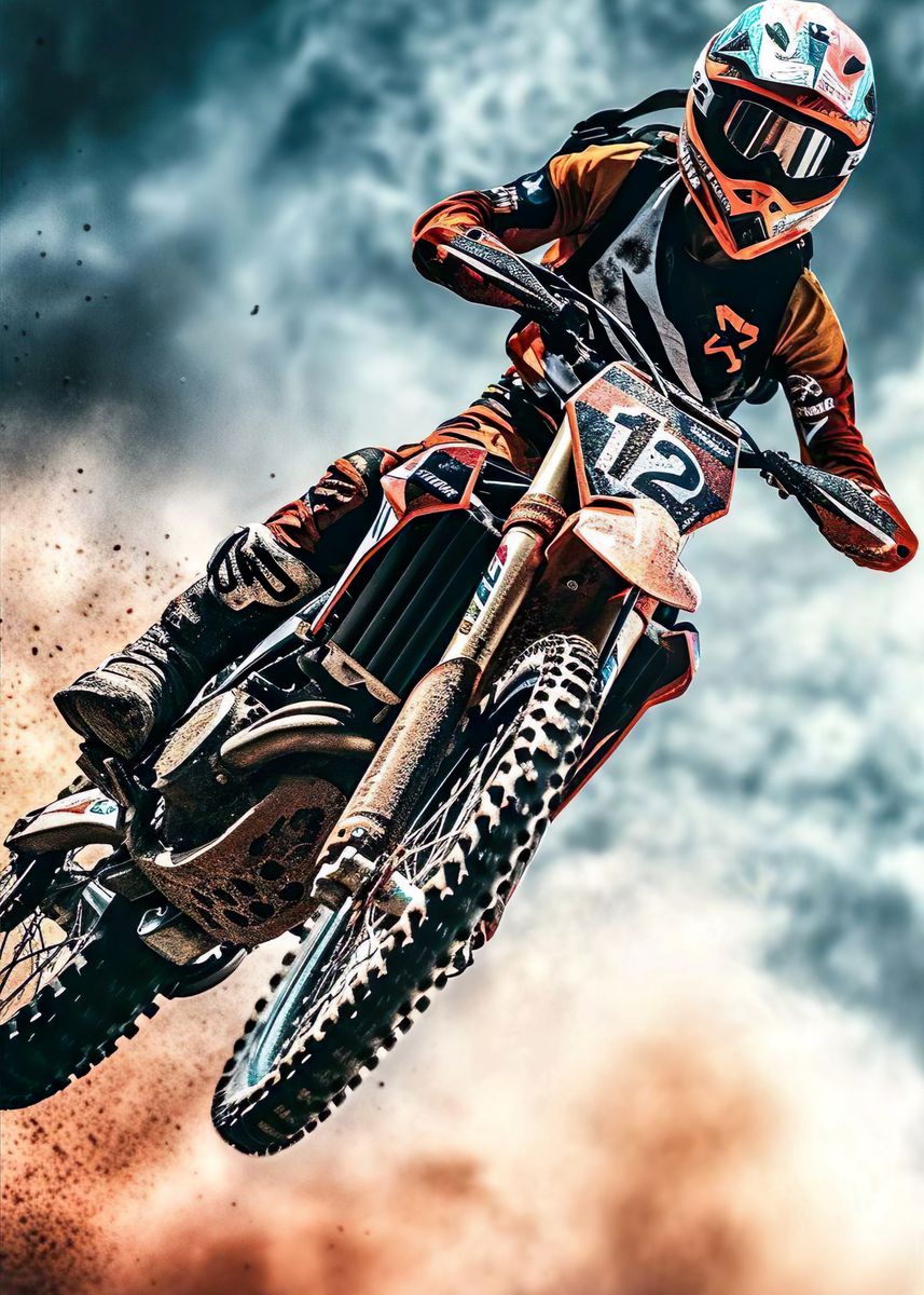 'Motocross Rider in Action' Poster, picture, metal print, paint by ...