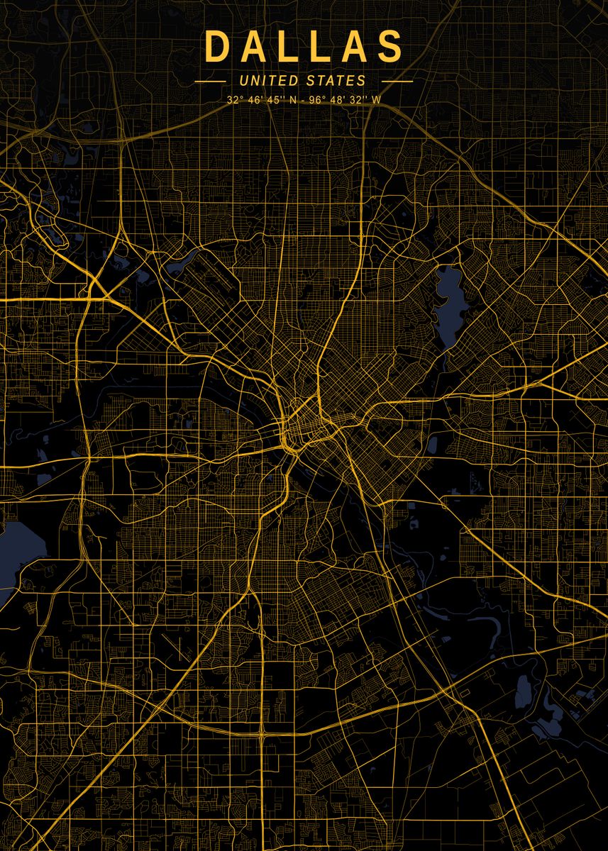 'Dallas Golden City Map' Poster, picture, metal print, paint by ...