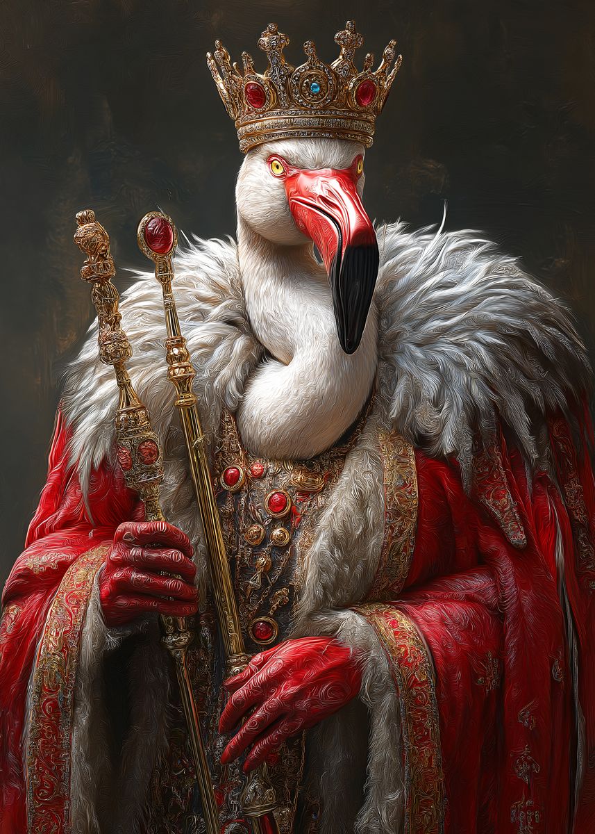 'Flamingo King' Poster, picture, metal print, paint by Joshua T Wall ...