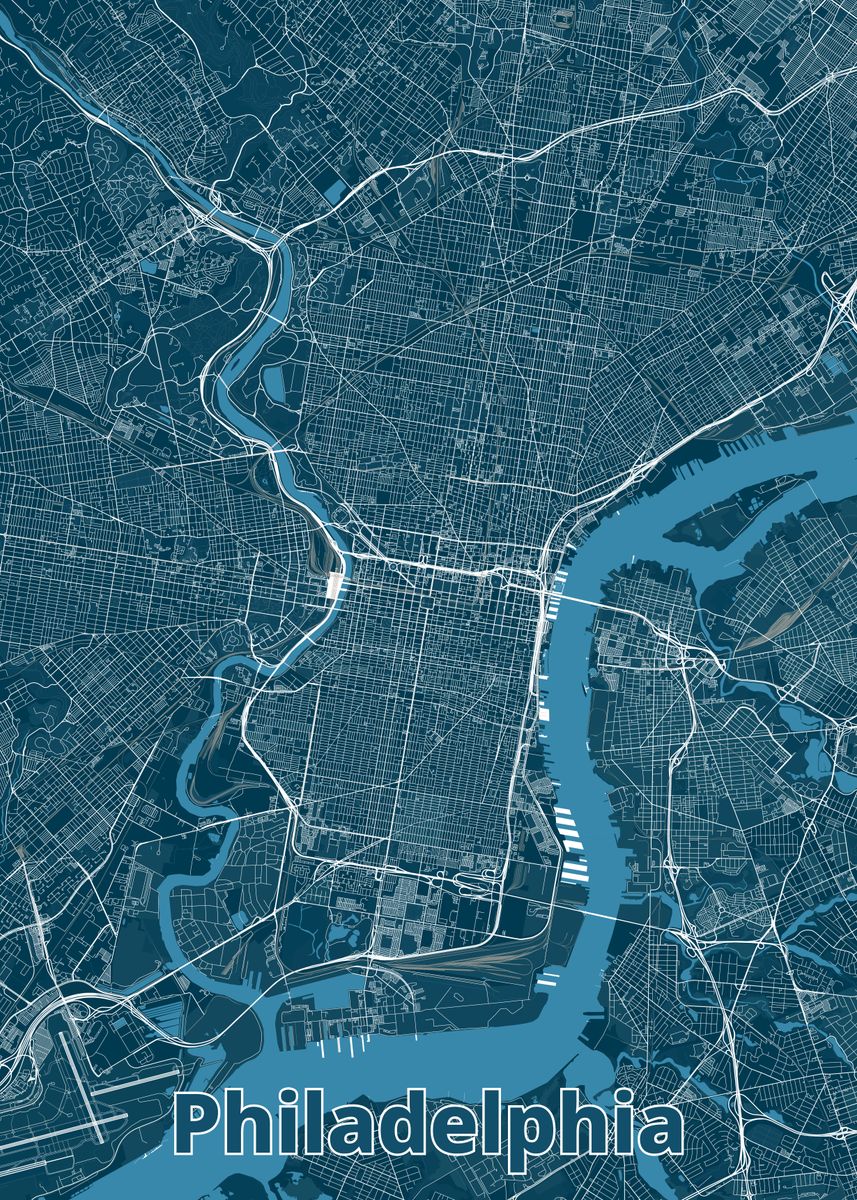 'Philadelphia City Map' Poster, picture, metal print, paint by Sam Kal ...