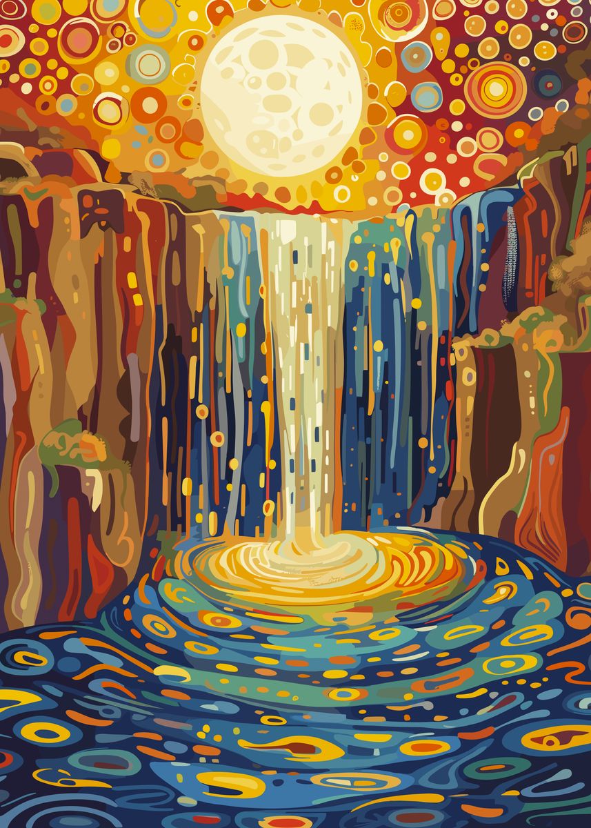 'Starry Waterfall ' Poster, picture, metal print, paint by Omar Kanan | Displate