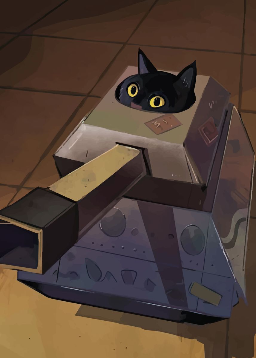 'Cat in a Tank' Poster, picture, metal print, paint by MOSSBERG | Displate
