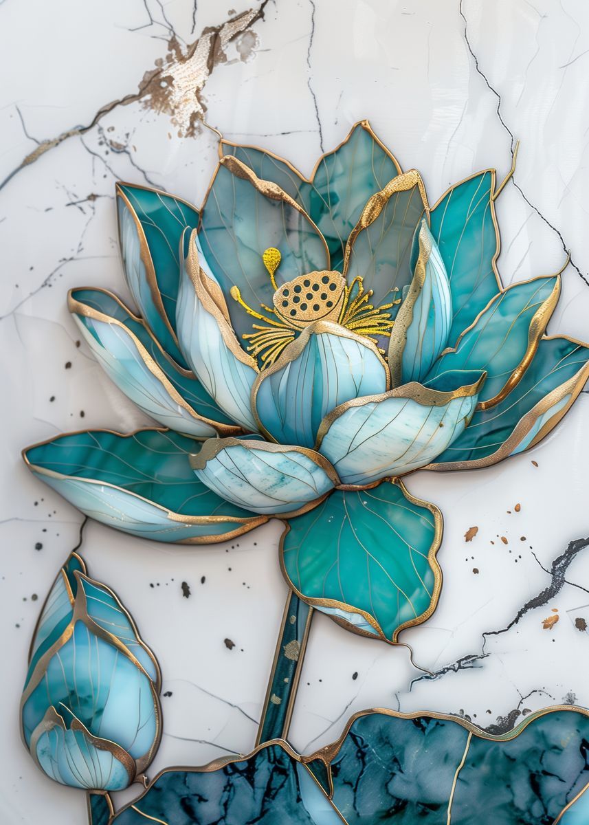 'Teal Lotus Flower Art' Poster, picture, metal print, paint by hadi ...