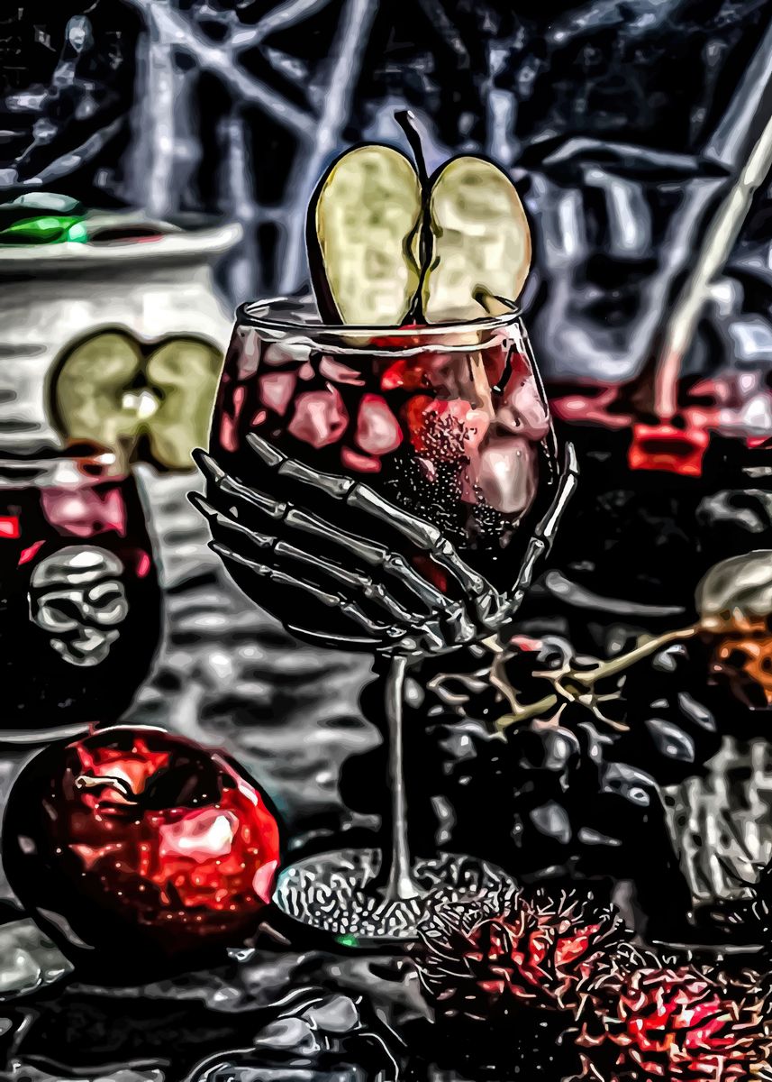 'Skeleton Hand Wine Glass' Poster, picture, metal print, paint by ...