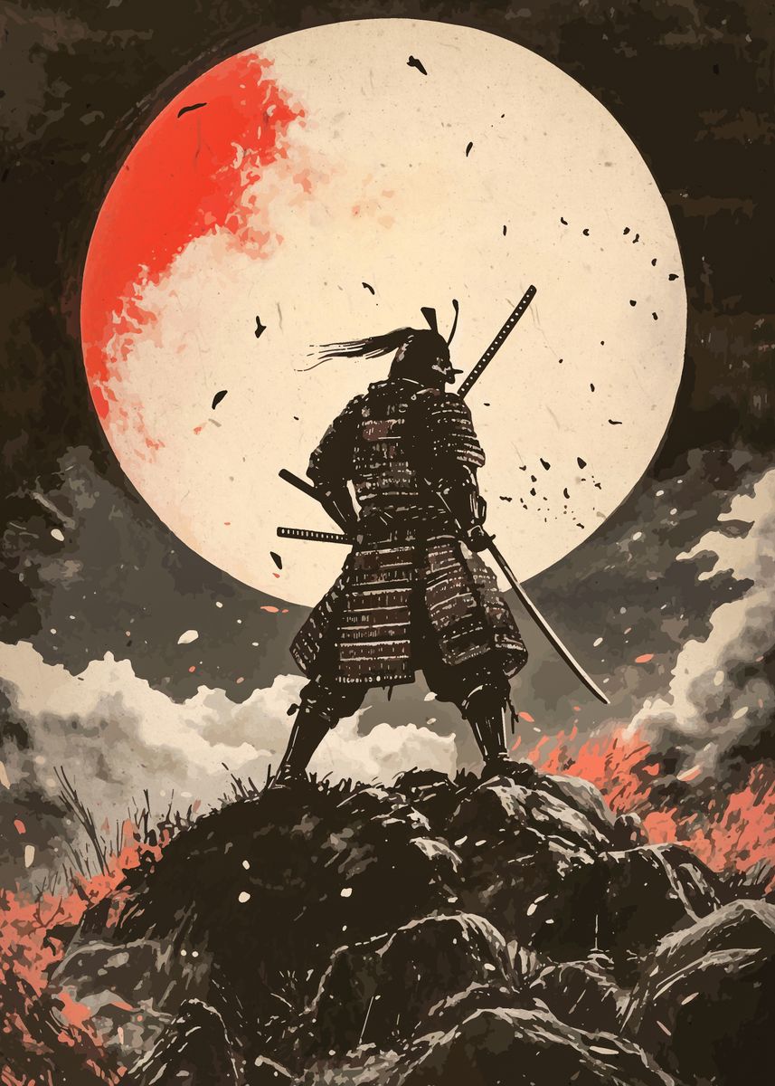 'Samurai Under Blood Moon' Poster, picture, metal print, paint by ...