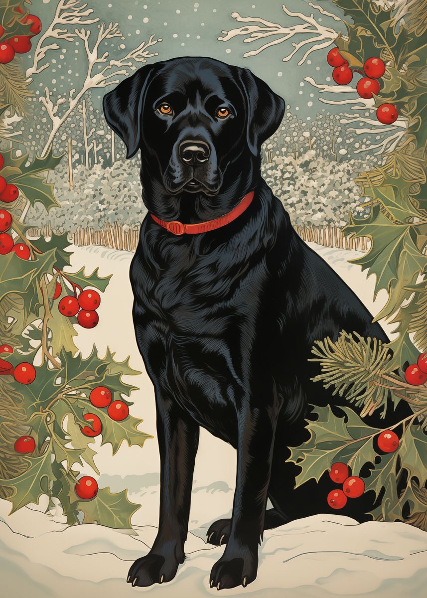 'Black Labrador in Winter' Poster, picture, metal print, paint by ...