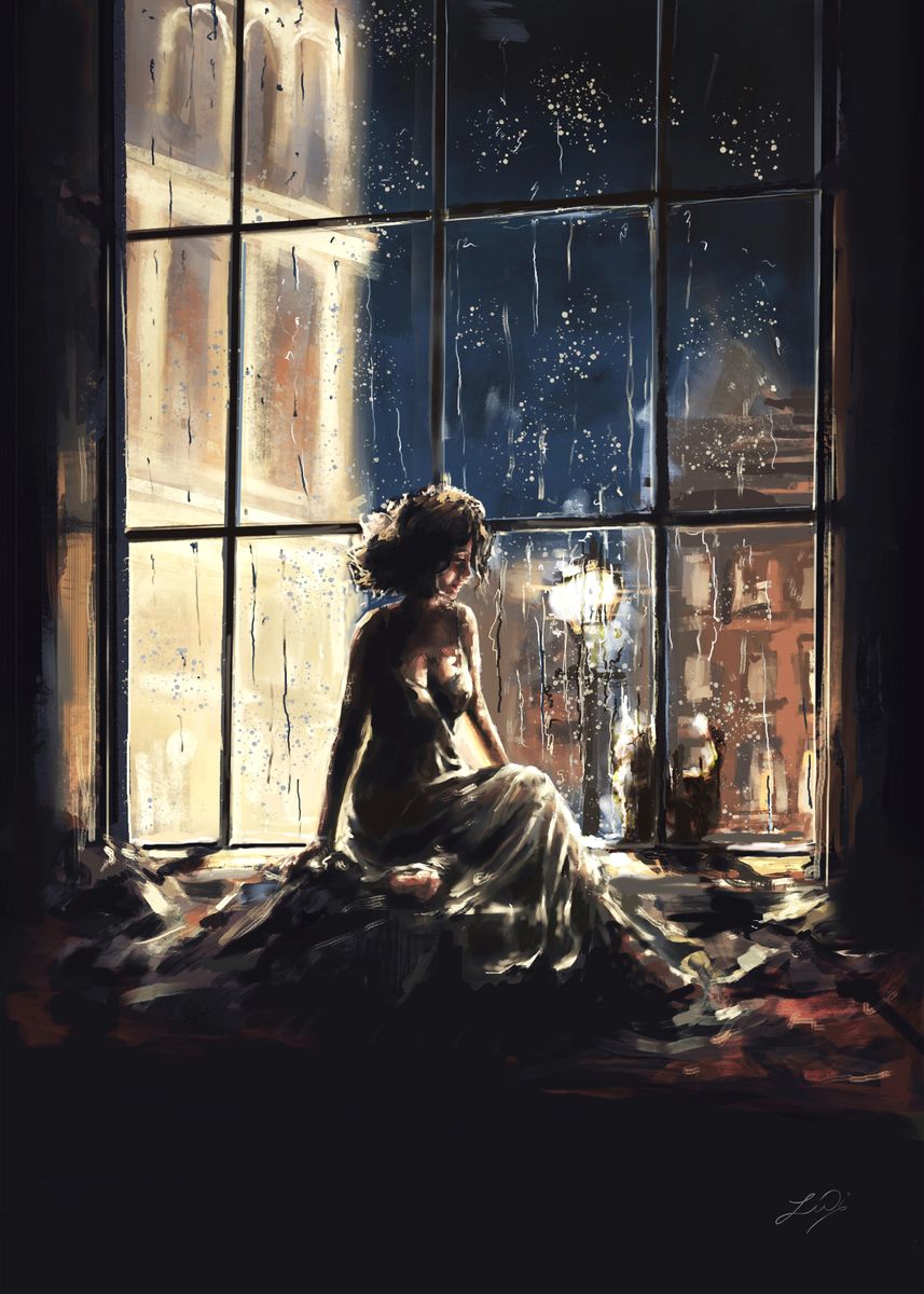 'Rainy Night Window Stray Cat ' Poster, picture, metal print, paint by ...
