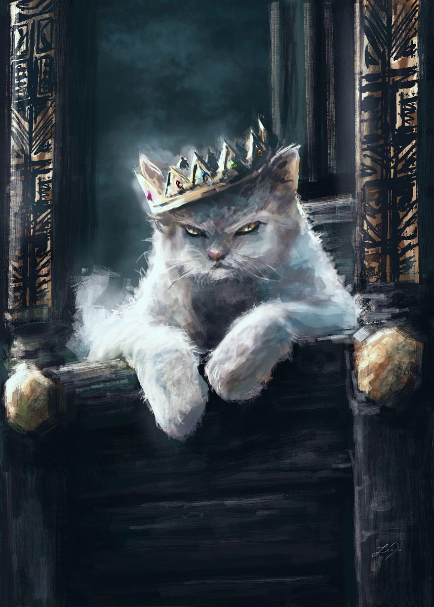 'Ancient Cat King on Throne' Poster, picture, metal print, paint by ...