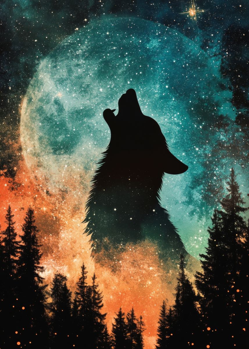 'Wolf Howling at the Moon' Poster, picture, metal print, paint by ...