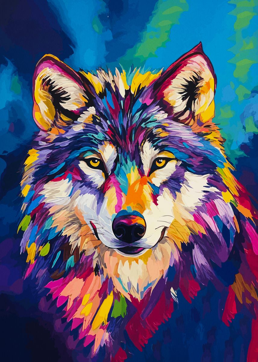 'Colorful Wolf Portrait' Poster, picture, metal print, paint by ...