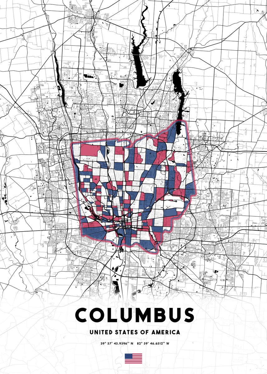 'Columbus City Map' Poster, picture, metal print, paint by | Displate