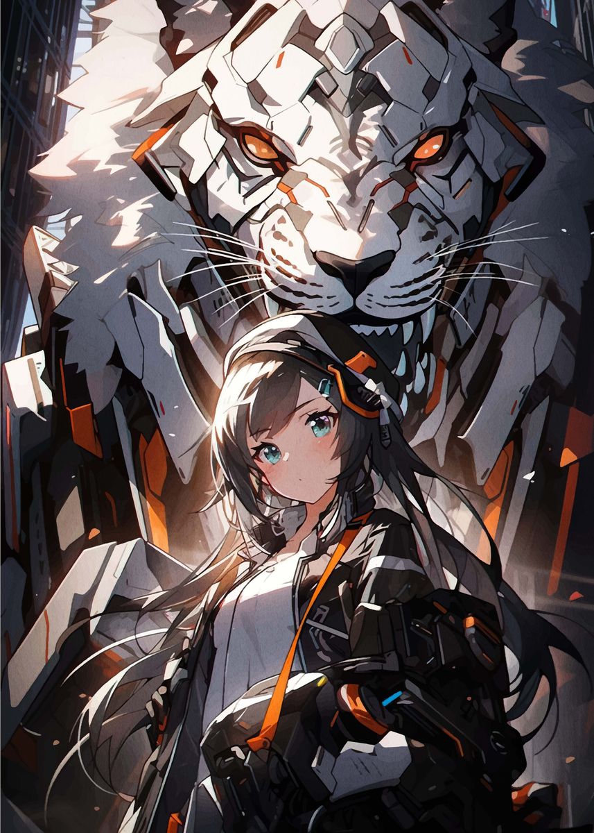 'Cyberpunk Tiger Mech Girl' Poster, picture, metal print, paint by ...