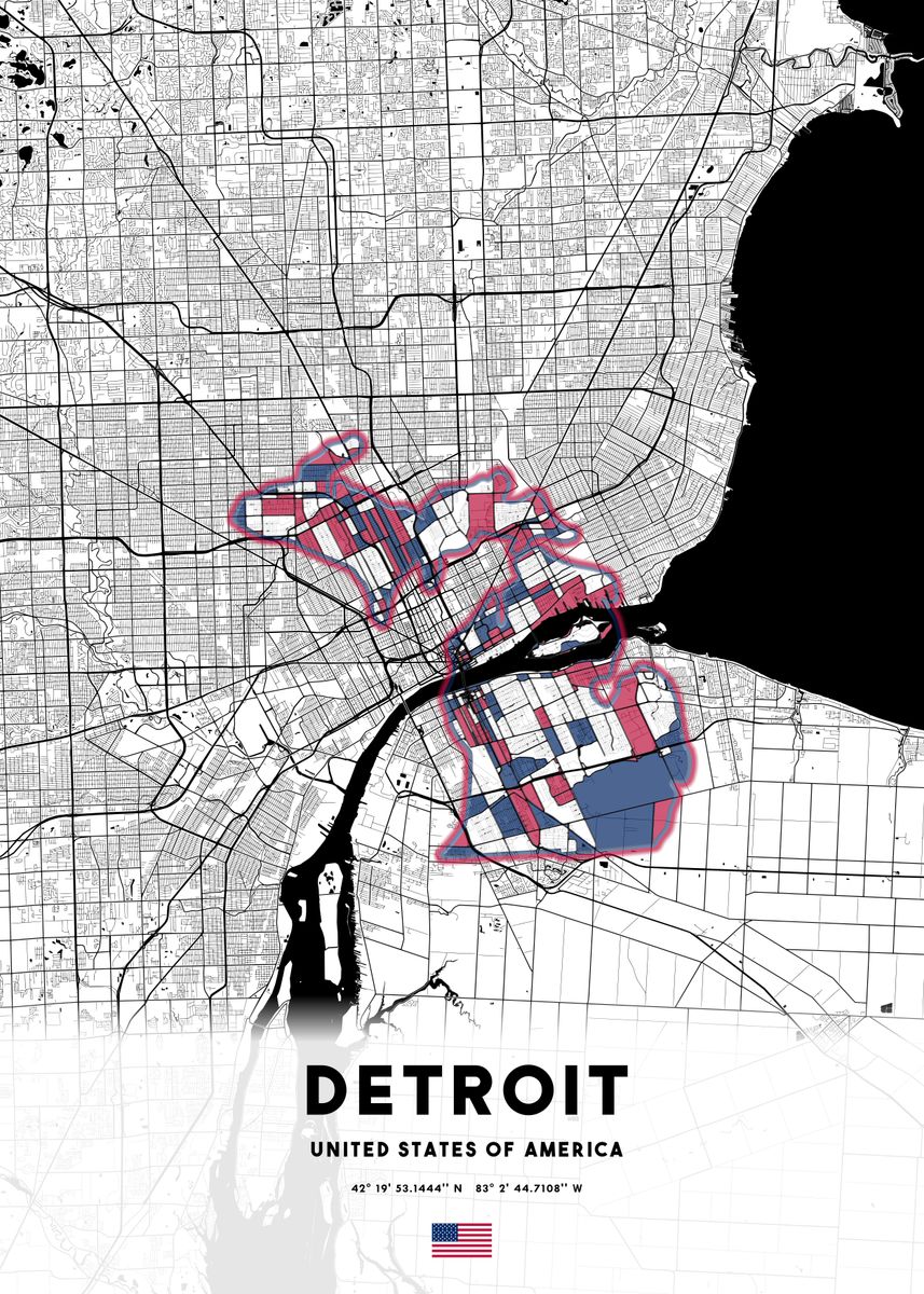 'Detroit City Map' Poster, picture, metal print, paint by | Displate