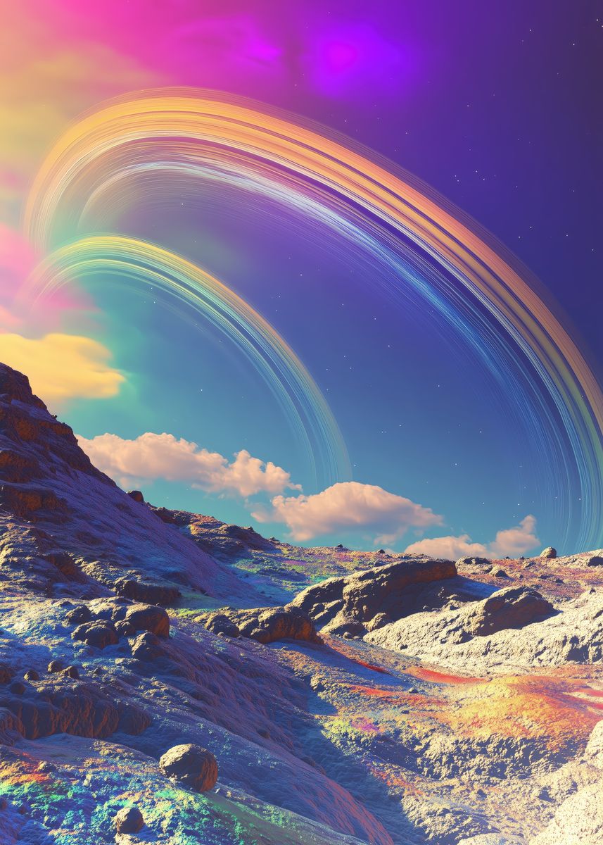 'Rainbow Planet Landscape' Poster, picture, metal print, paint by ...