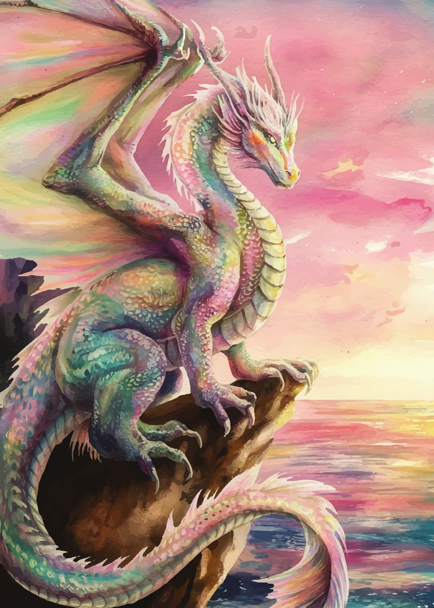 'Rainbow Dragon Sunset' Poster, picture, metal print, paint by ...