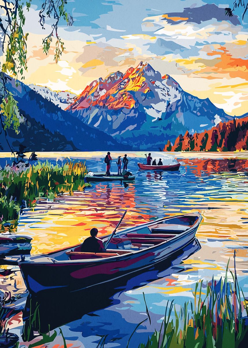 'Mountain Lake Sunset' Poster, picture, metal print, paint by Mollie ...
