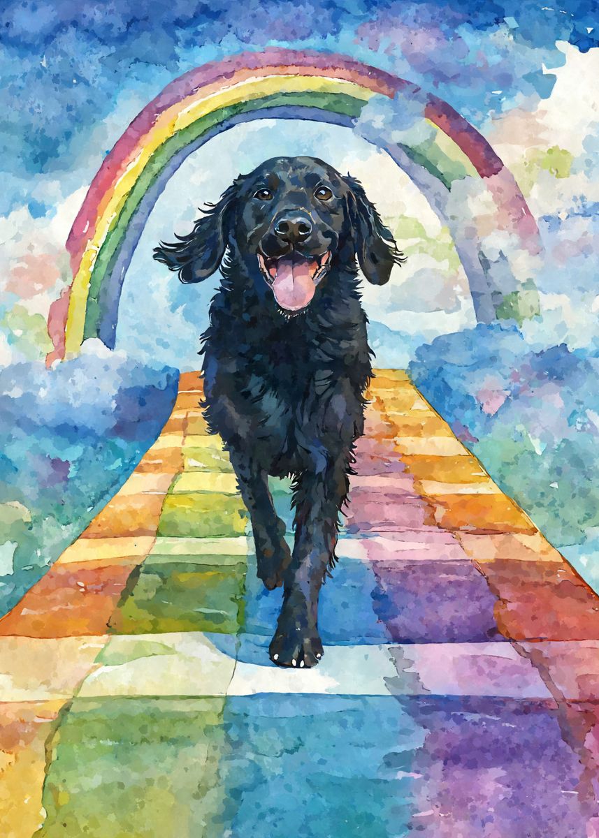 'Flat-coated Retriever Rainbow Bridge' Poster, picture, metal print ...