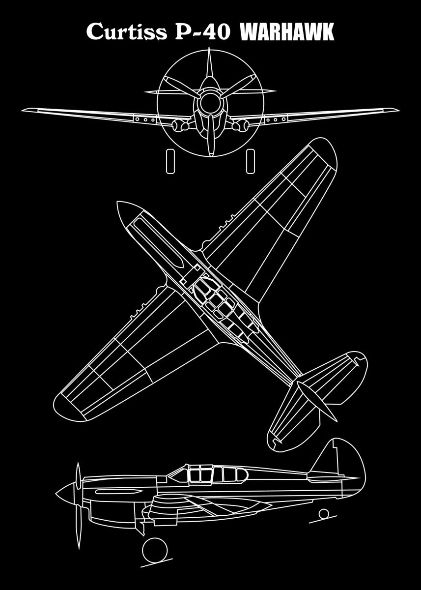 'Curtiss P-40 Warhawk Blueprint' Poster, picture, metal print, paint by ...
