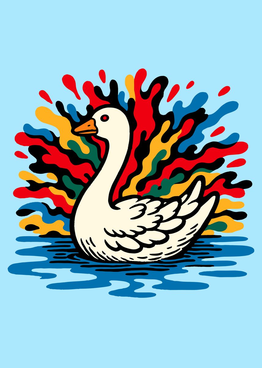 'Colorful Splashing Goose' Poster, picture, metal print, paint by ...