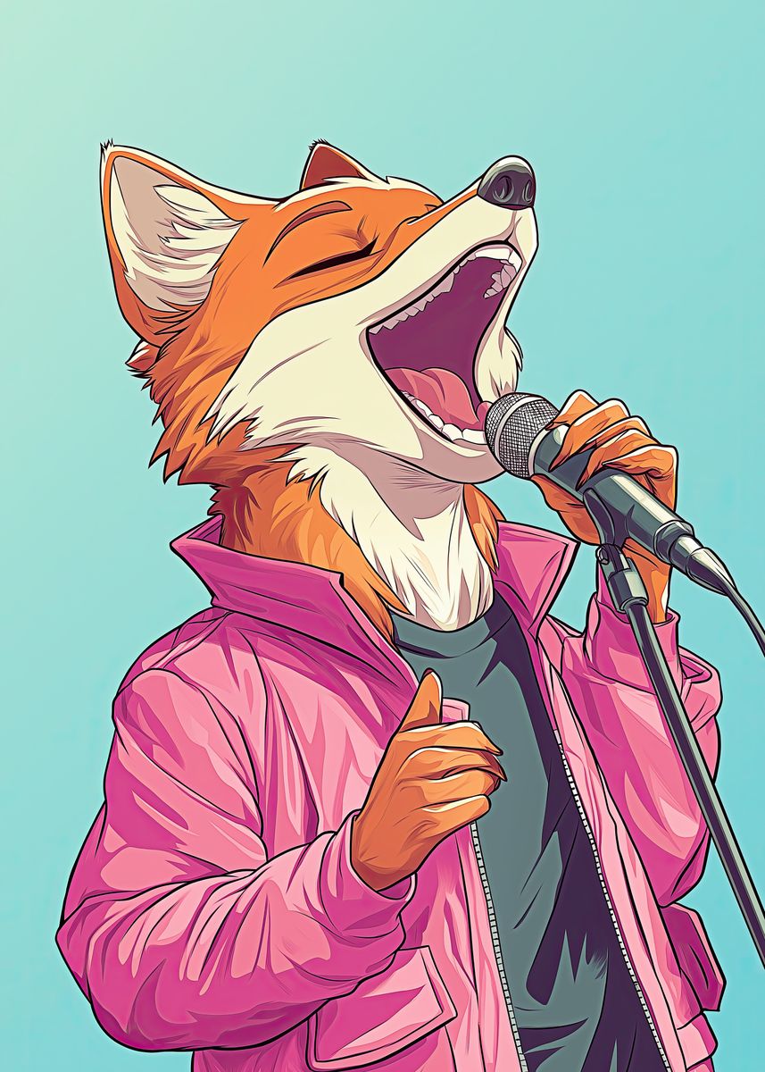'Singing Fox in Pink Jacket' Poster, picture, metal print, paint by ...