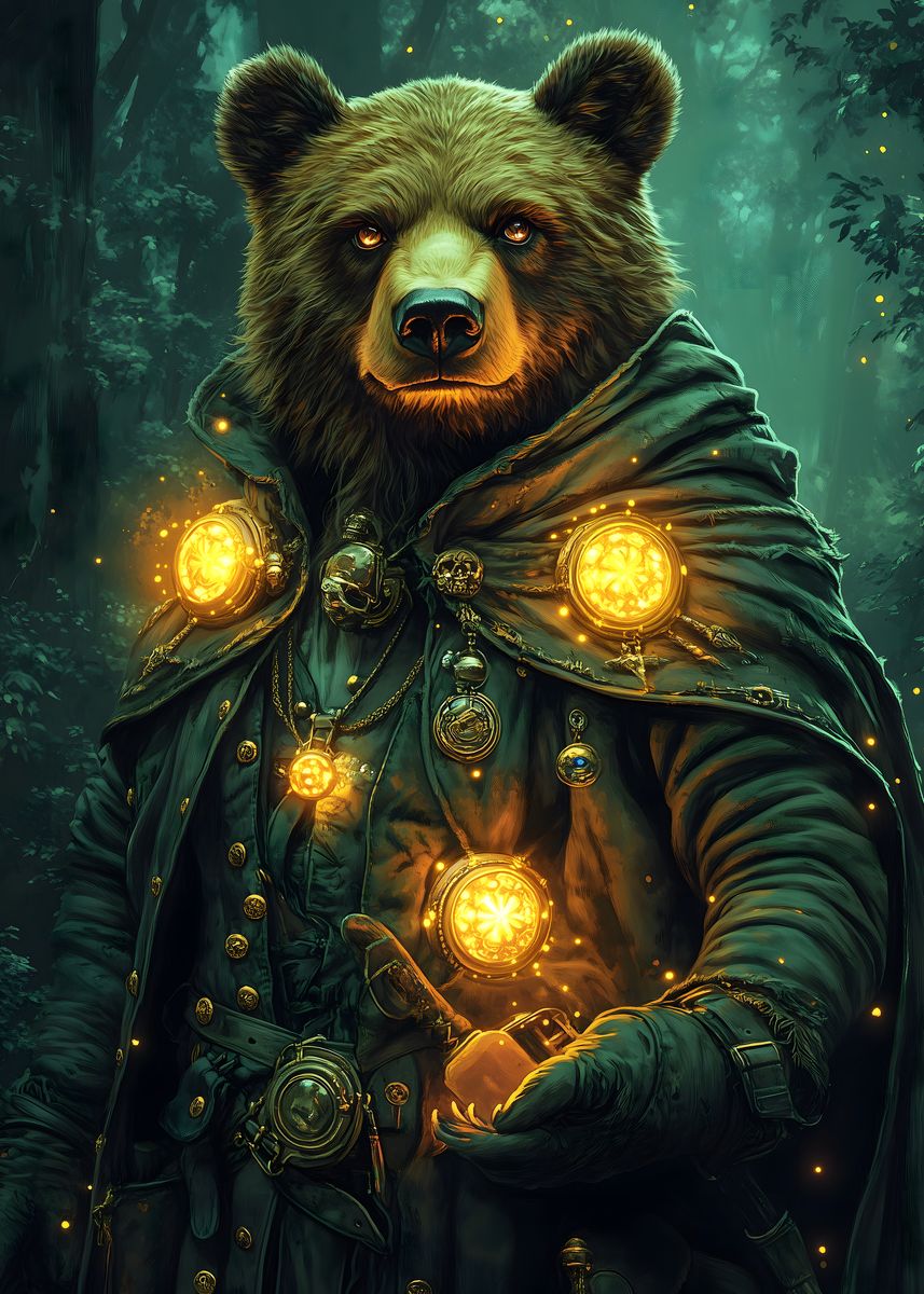 'Bear Wizard in Forest' Poster, picture, metal print, paint by Joshua T ...
