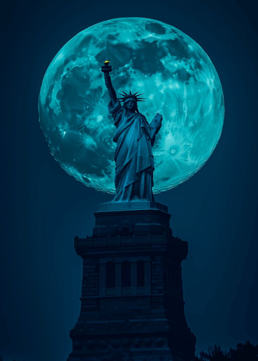 'Statue of Liberty Moon' Poster, picture, metal print, paint by | Displate