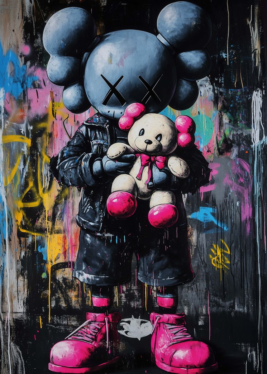 'KAWS Figure with Teddy Bear' Poster, picture, metal print, paint by ...