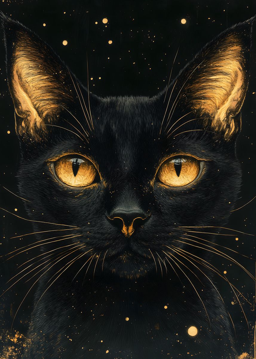 'Black Abyssinian Cat with Golden Eyes' Poster, picture, metal print ...