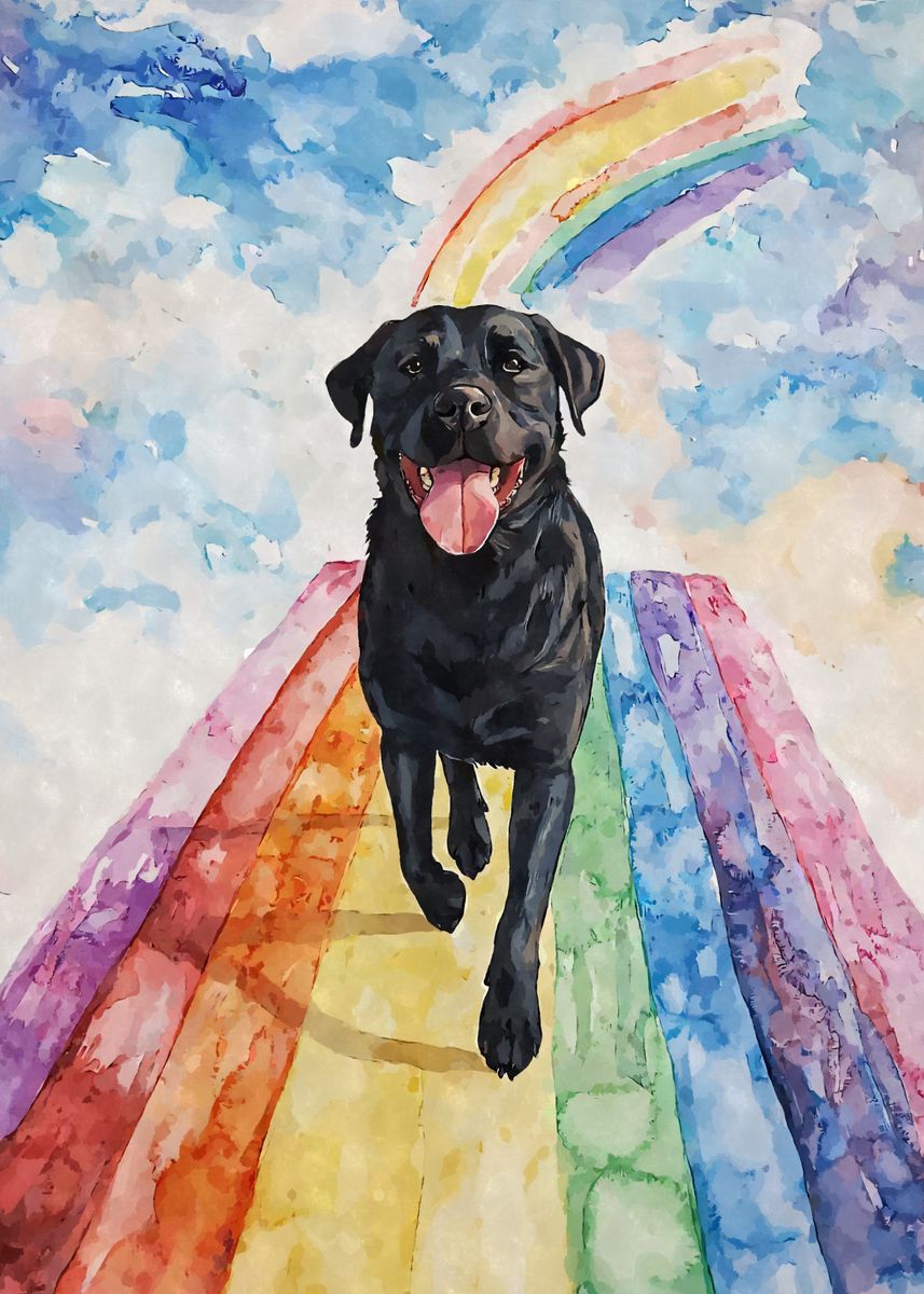 'Black Lab Rainbow Bridge' Poster, picture, metal print, paint by ...