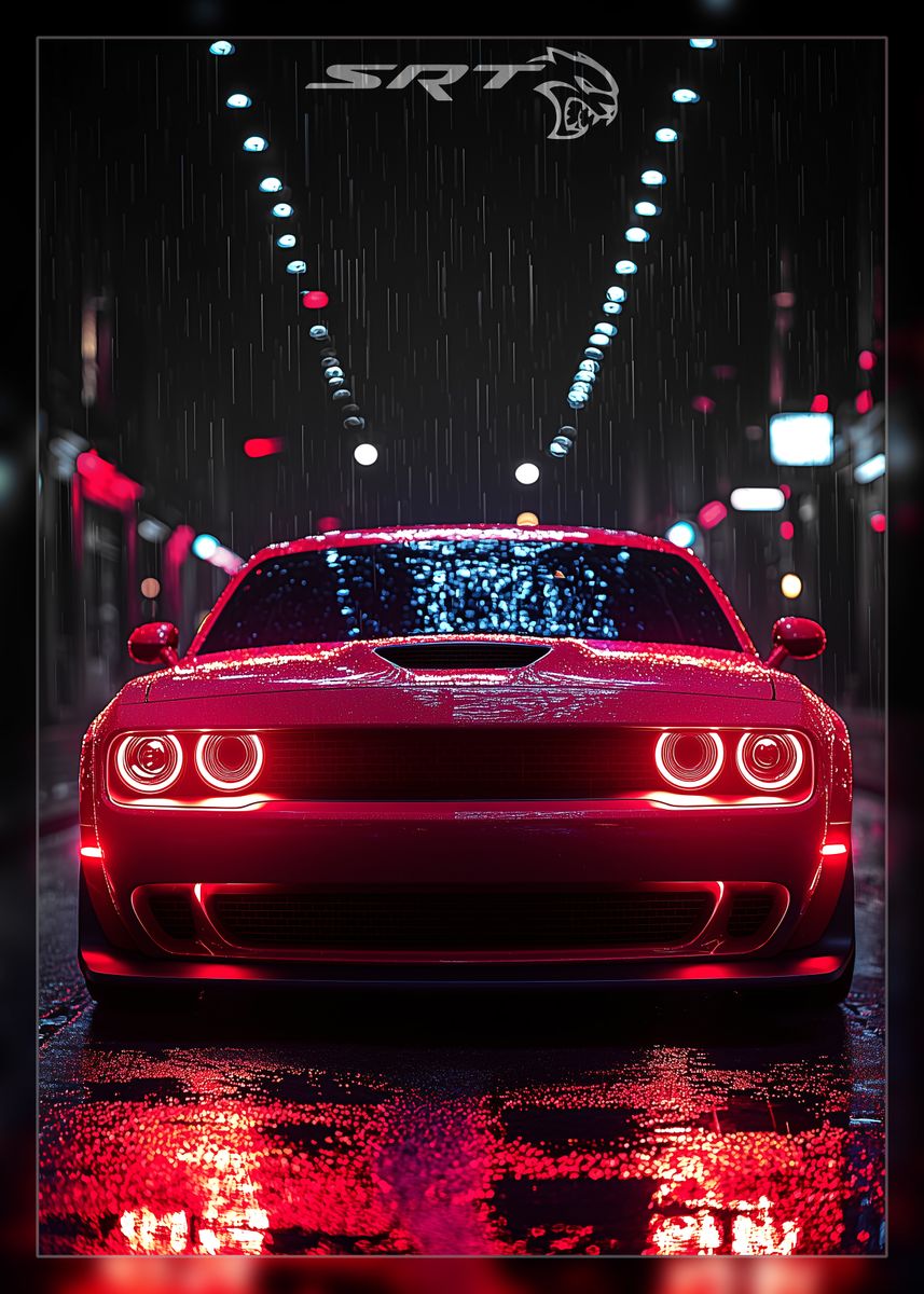 'Red Dodge Challenger SRT' Poster, picture, metal print, paint by the ...