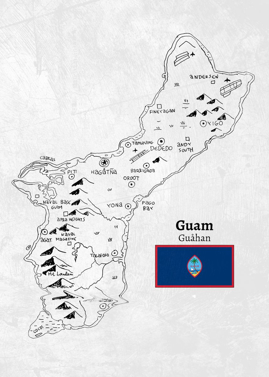 'Handdrawn Map of Guam' Poster, picture, metal print, paint by Angelos ...