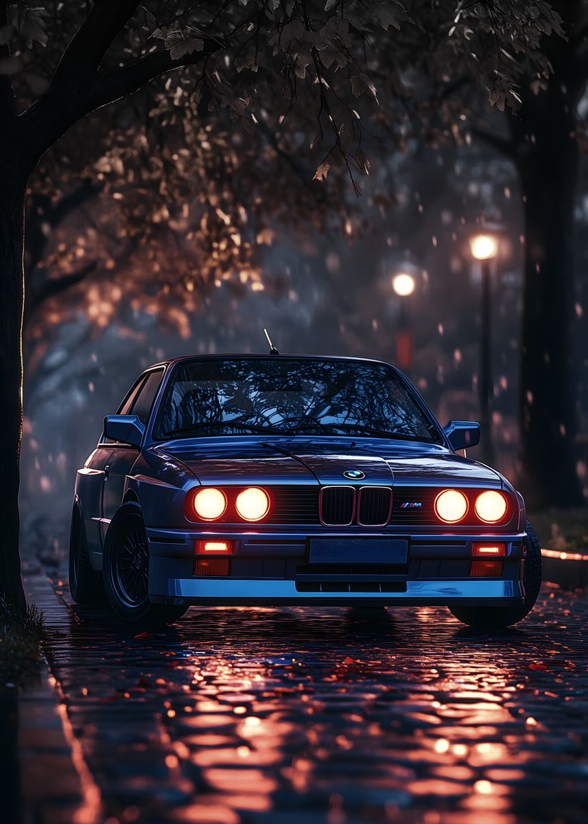 'BMW E30 M3 Night Drive' Poster, picture, metal print, paint by ...