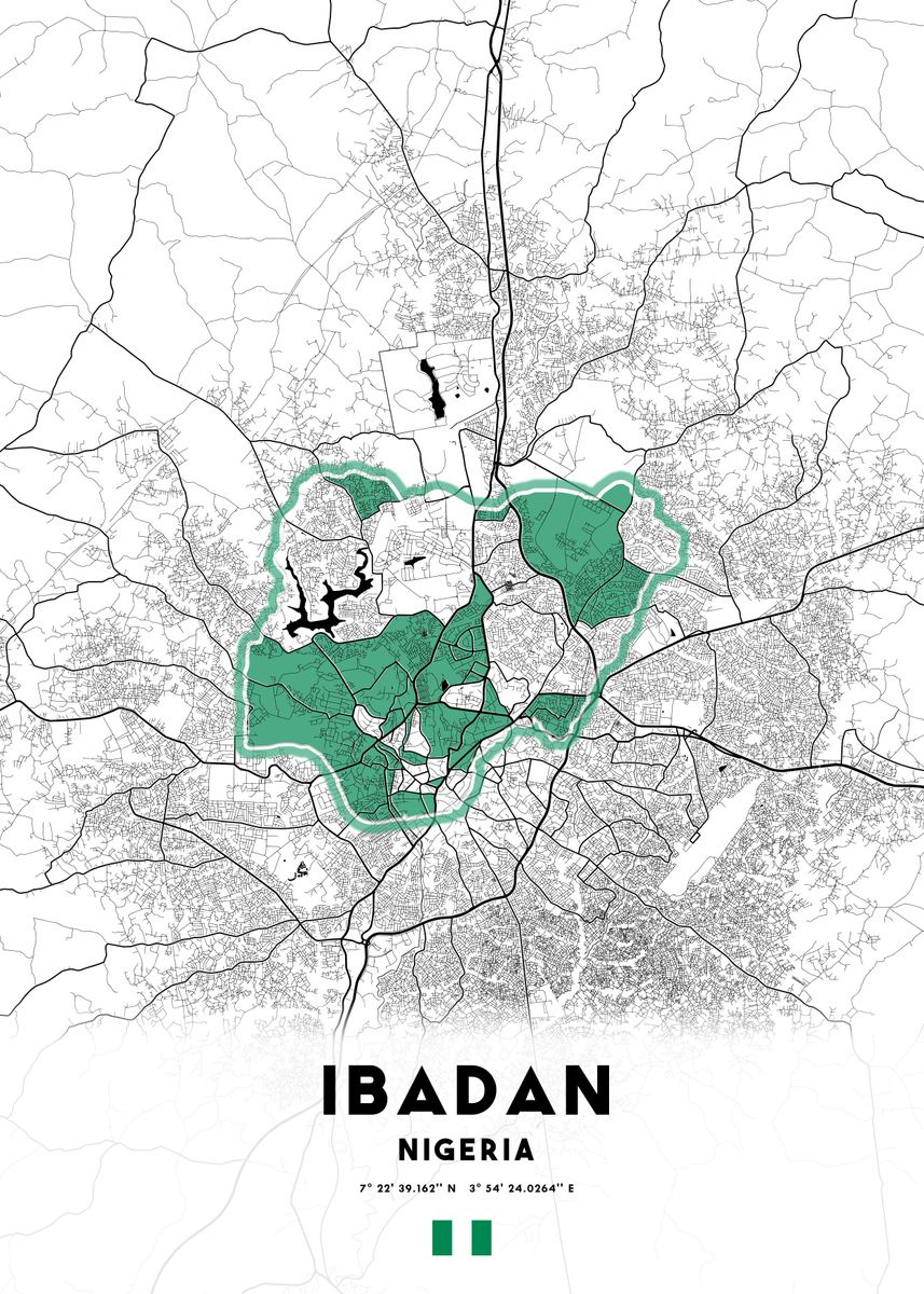 'Ibadan City Map' Poster, picture, metal print, paint by | Displate