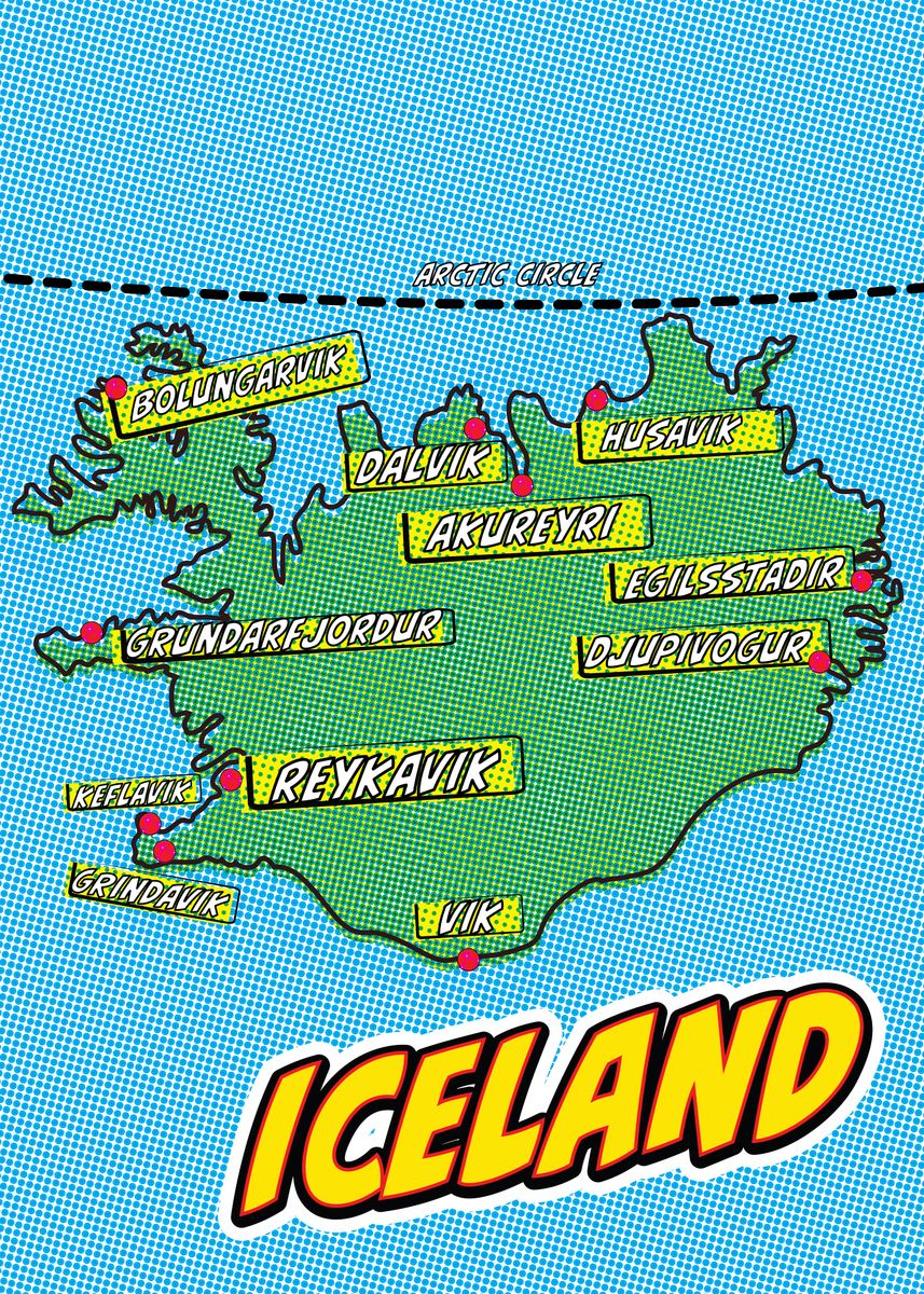 'Iceland Map Pop Art' Poster, picture, metal print, paint by David ...